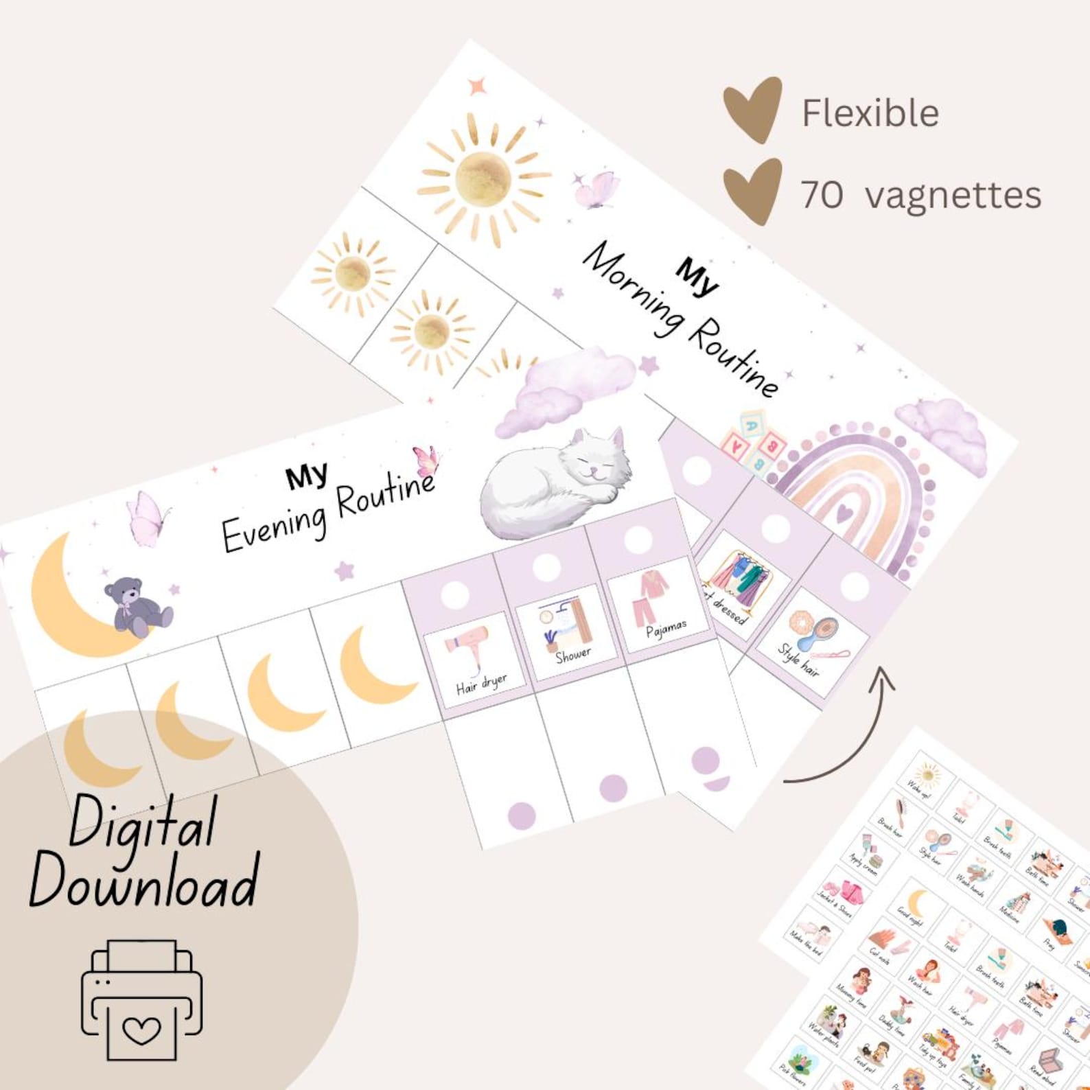 Kids Morning & Evening Routine Chart, Visual Schedule Printable ...