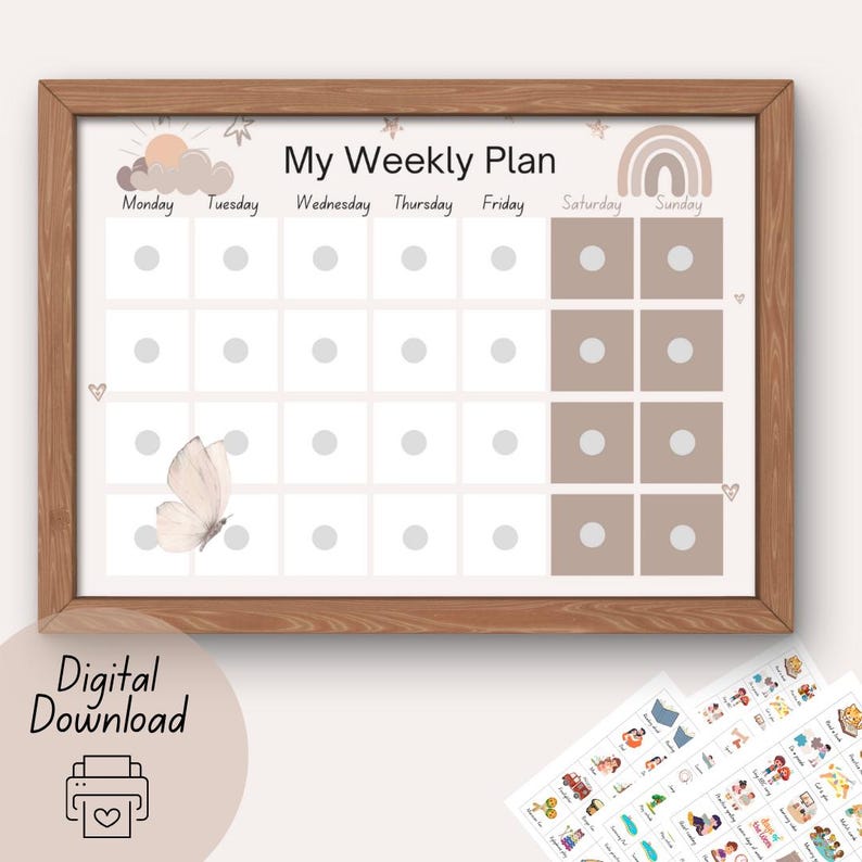 Printable Weekly Plan for Kids, Boho Visual Schedule Monday to Sunday ...