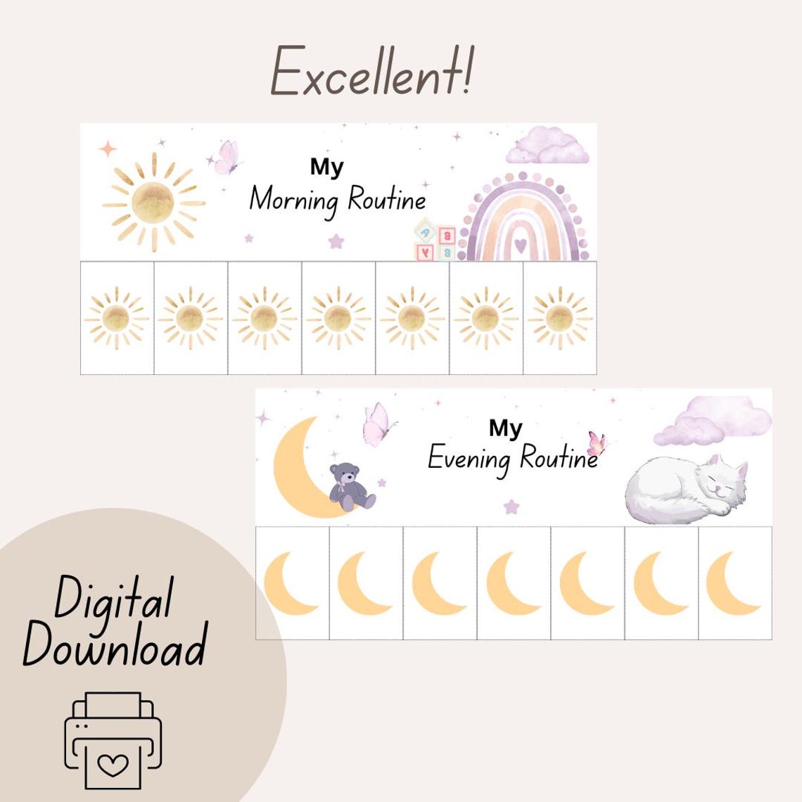 Kids Morning & Evening Routine Chart, Visual Schedule Printable ...