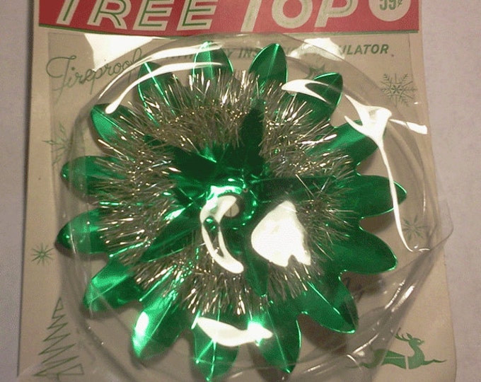 Vintage Foil Green Tree Topper With Silver Garland - Etsy