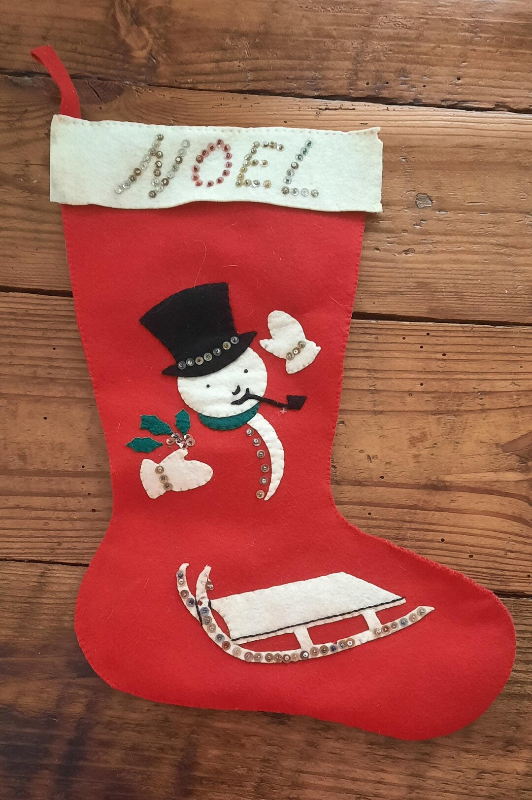 Vintage Snowman Red Felt Christmas Stocking - Etsy