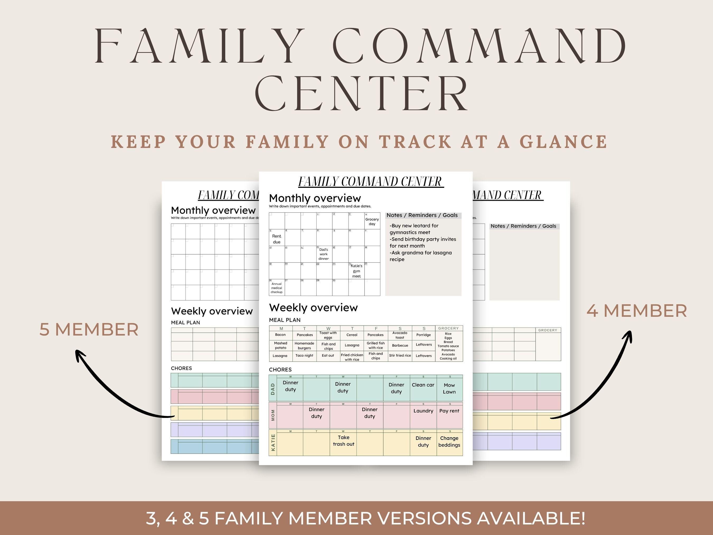 Editable Family Command Center, Printable Home Management, Weekly ...