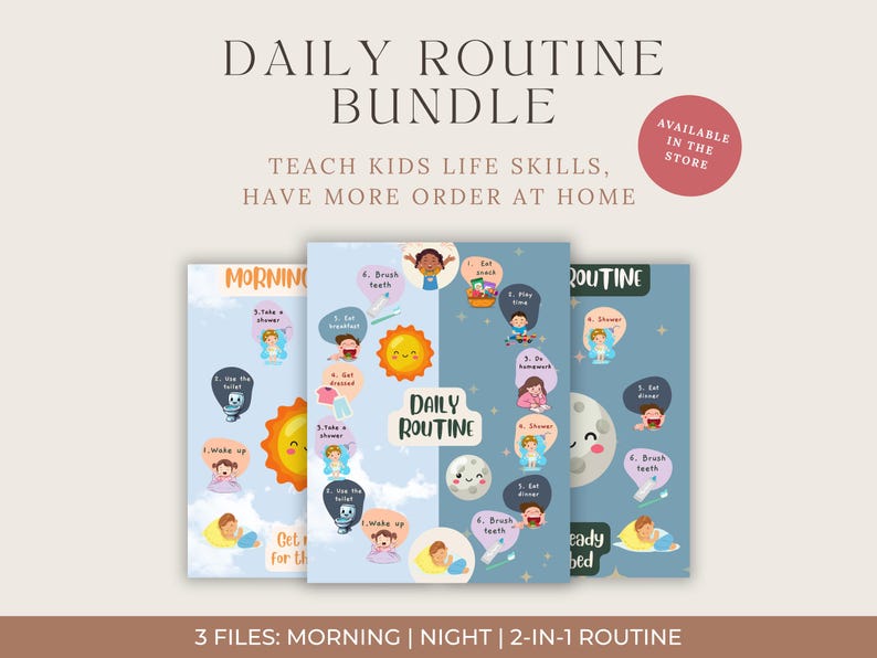 Bedtime Routine for Kids, Printable Kids Morning Routine, Daily Visual ...