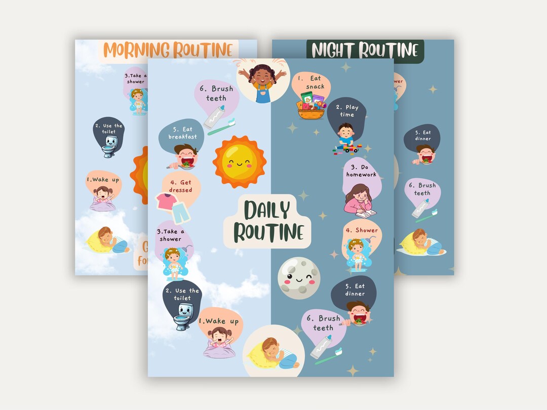 Bedtime Routine for Kids, Printable Kids Morning Routine, Daily Visual ...