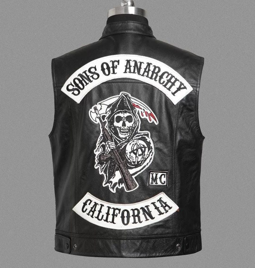 Men Jax Teller Vest SOA Vest Sons of Anarchy Vest in Black Blue Patches ...