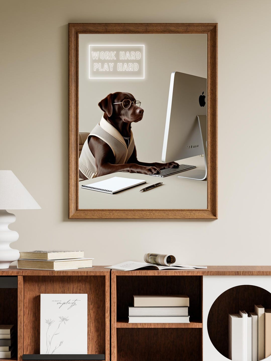 Work Hard, Play Hard - Office Dog Print - Etsy