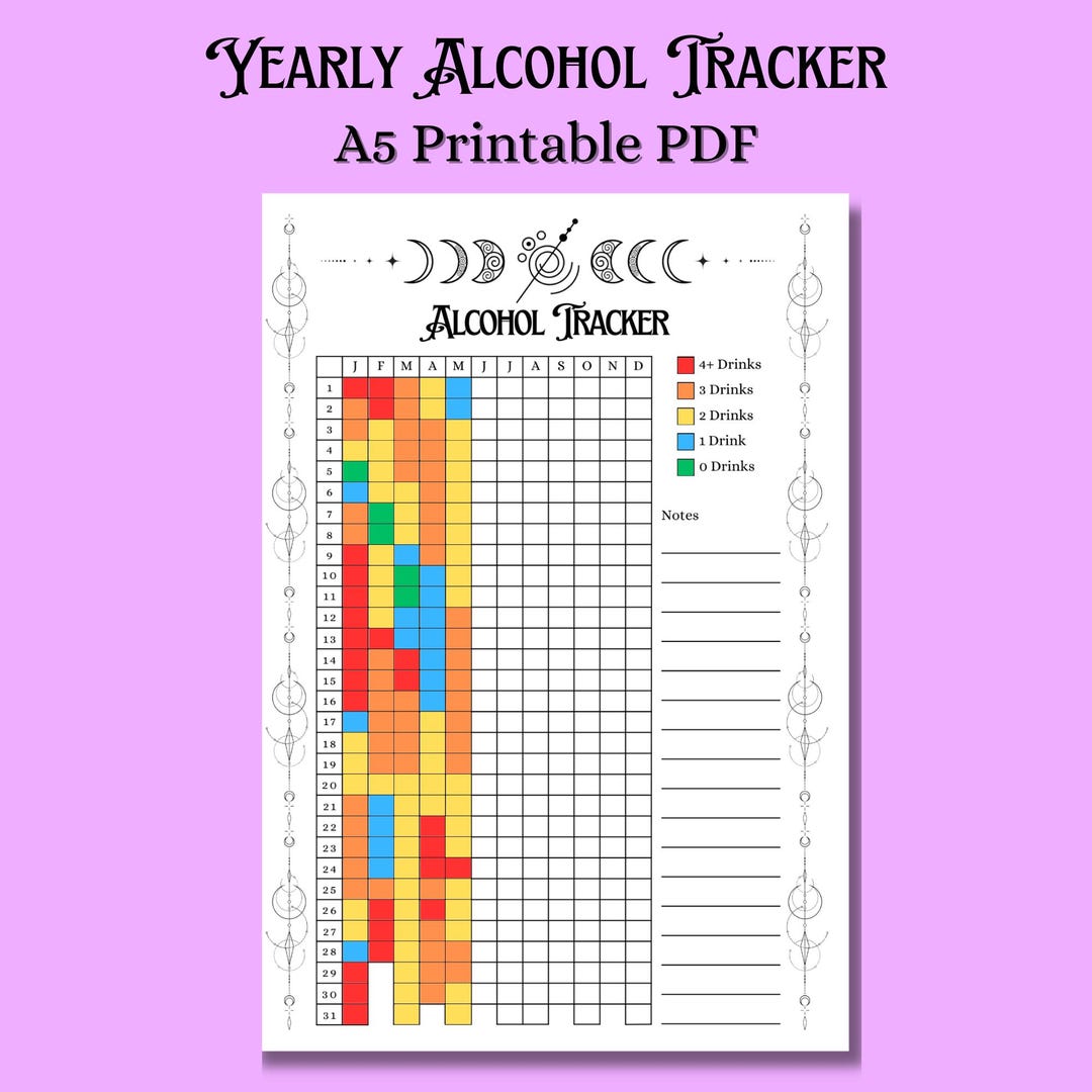 Printable Alcohol Tracker | A5 Yearly Pixel Record of Alcoholic Drinks ...