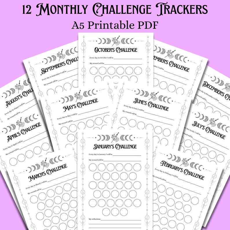 Printable Monthly Challenge Tracker | A5 Planner and Diary Pages for ...