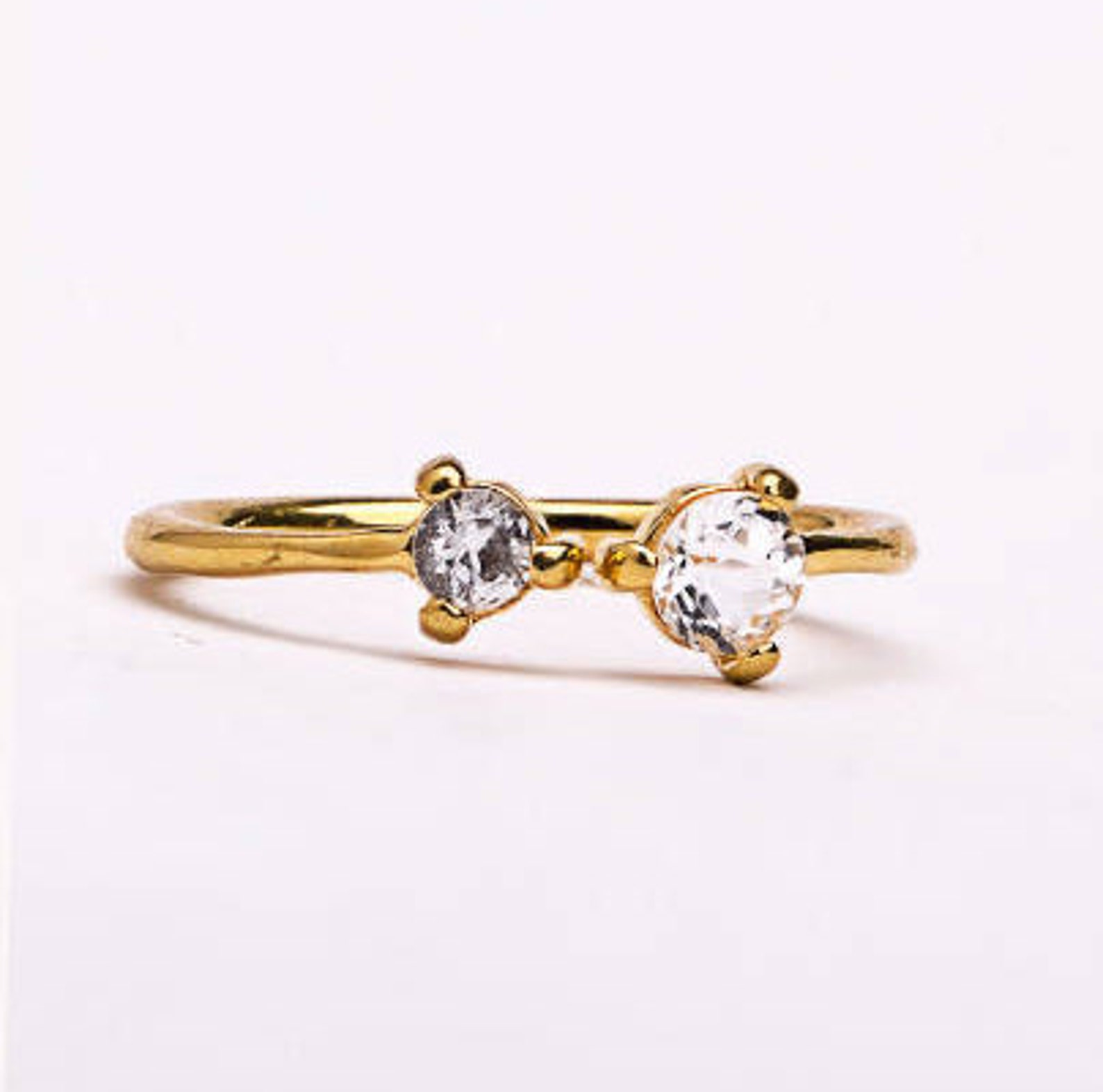 Double Gemstone Ring: Sterling Silver Minimalist Stacking Ring - Etsy