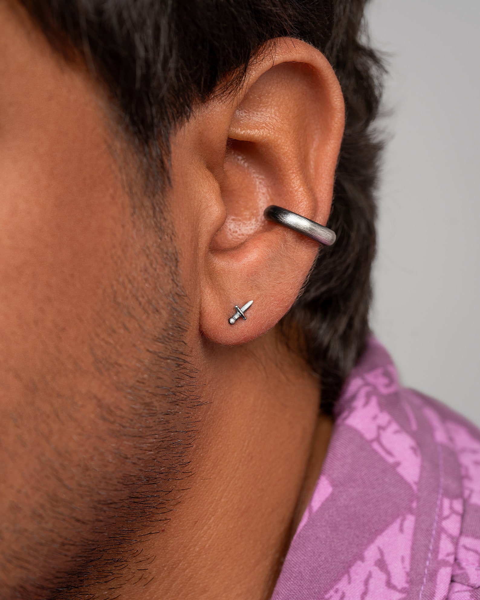 Oxidized Sterling Silver Cuff Earring for Men - Piercing-free Cartilage ...