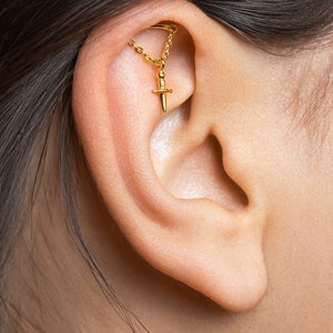 Crescent Moon Chain Piercing – Flat Back Dagger Helix - Etsy