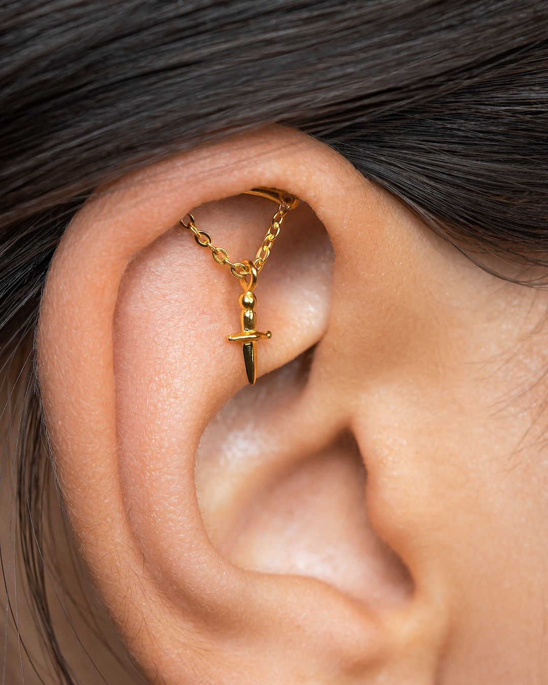 Crescent Moon Chain Piercing – Flat Back Dagger Helix - Etsy