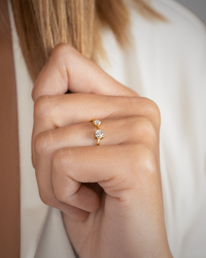 Double Gemstone Ring: Sterling Silver Minimalist Stacking Ring - Etsy