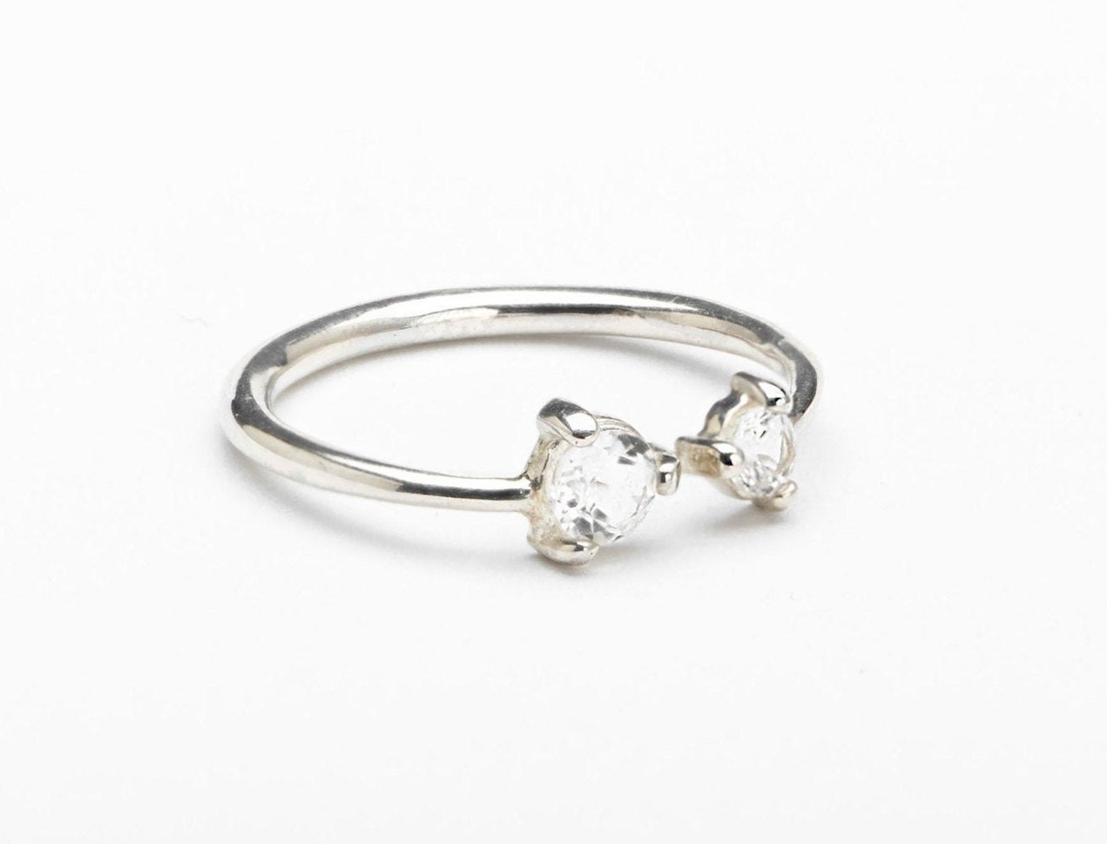 Double Gemstone Ring: Sterling Silver Minimalist Stacking Ring - Etsy