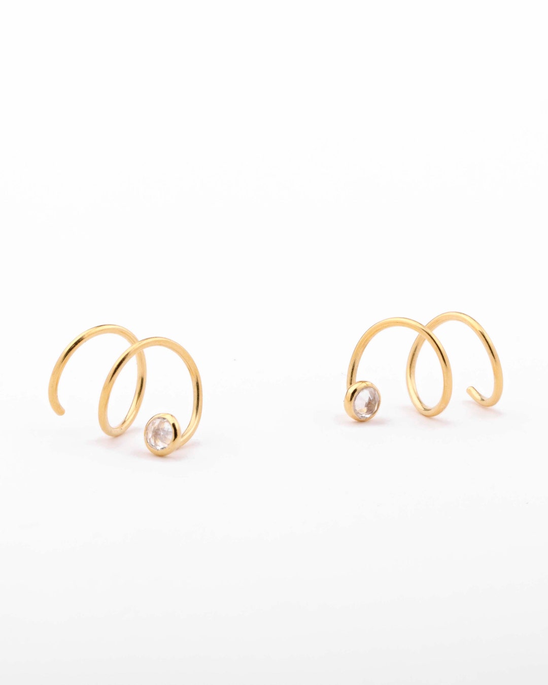 Double Piercing Hoop Earrings: White Topaz Spiral, Sterling Silver - Etsy