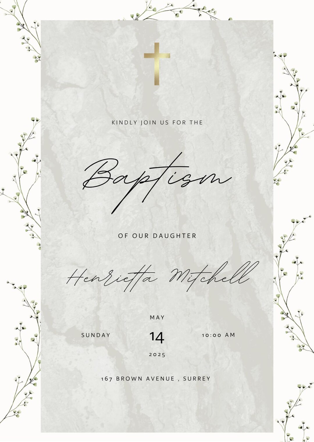 Baptism Invitation / Gold Classy Aesthetic Baptism Invitation Digital ...