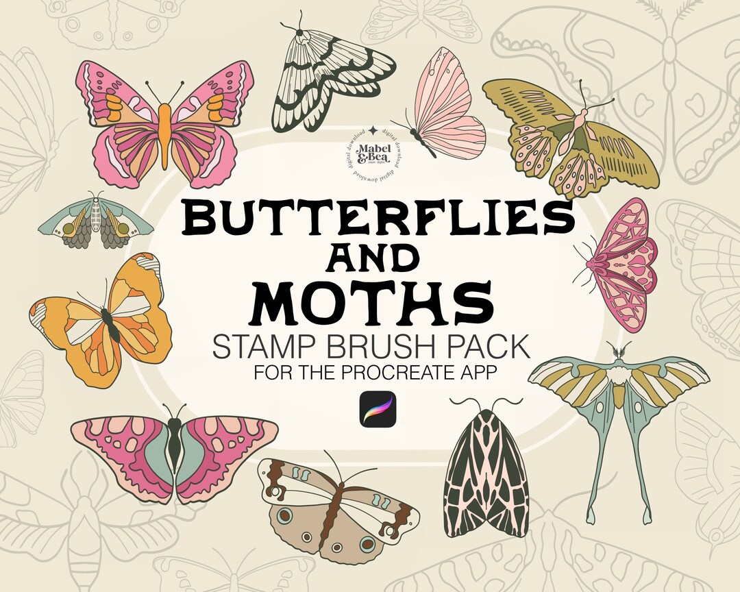 Moths and Butterflies Stamp Brushes for the Procreate App by Mabel and ...