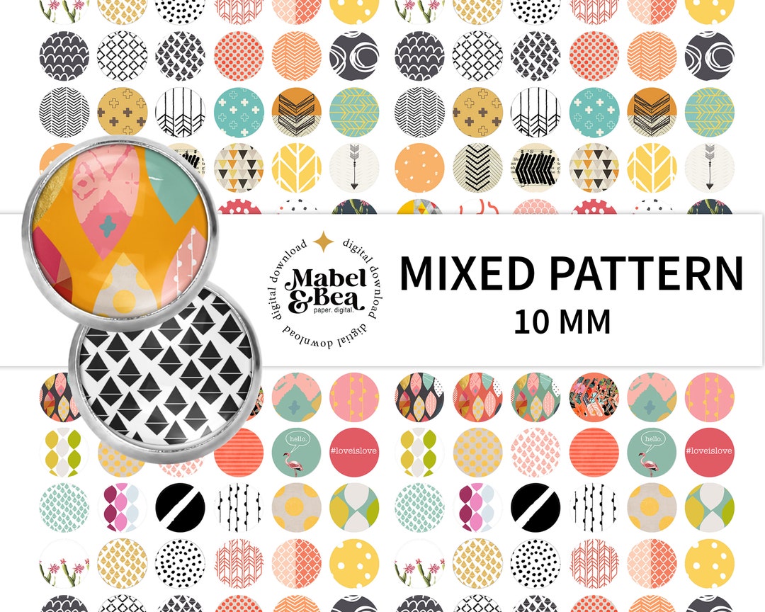 10 MM MIXED PATTERN, Digital Download, Round Cabochon,boho Art for ...