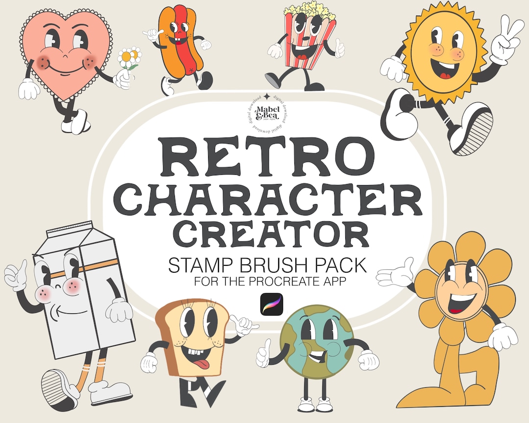 Retro Character Creator Stamp Brushes for the Procreate App by Mabel ...