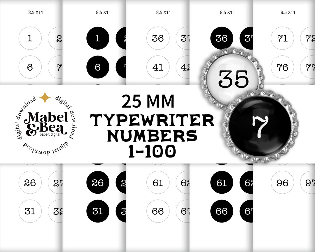 25 MM TYPEWRITER NUMBERS Digital Download 1 Inch Bottlecap - Etsy