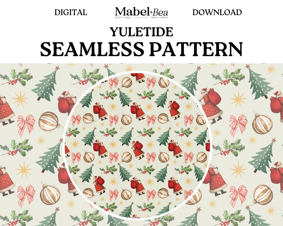 Yuletide Christmas Seamless Pattern, 300 DPI PNG, Digital Download ...