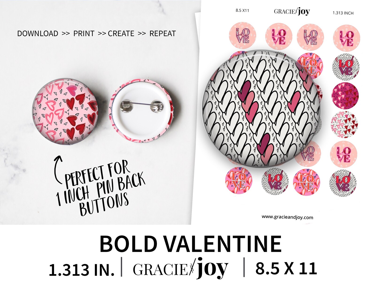 1.313 Inch Valentines Day Printable 1.313 Round Digital - Etsy