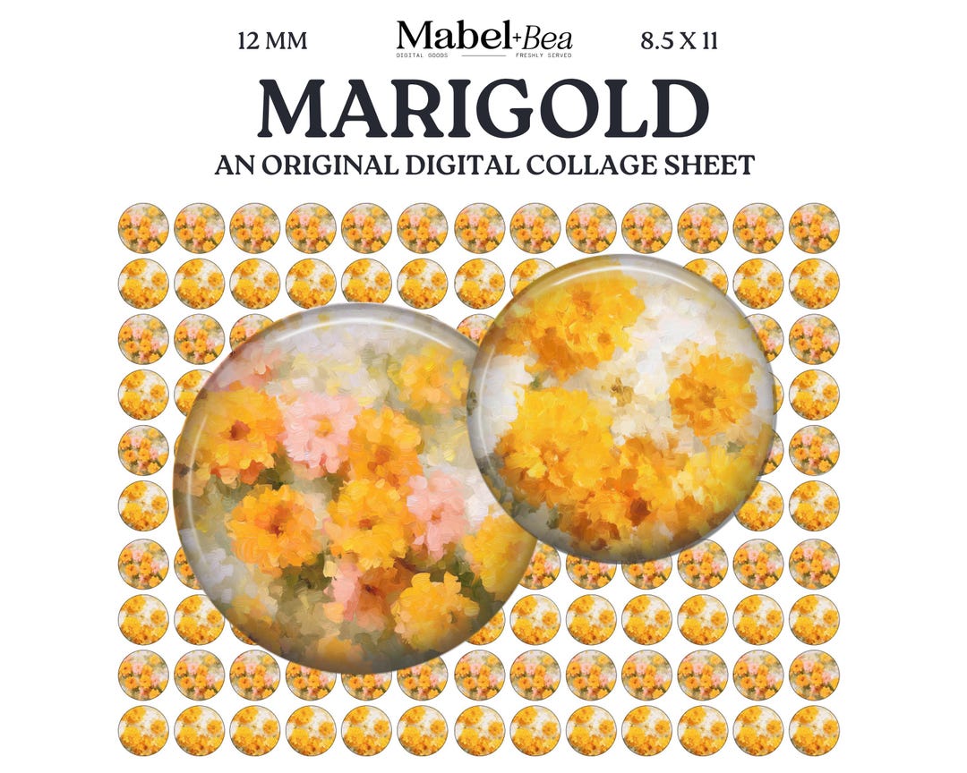 Marigold 12mm Digital Collage Sheet – Printable Cabochon for Earrings ...
