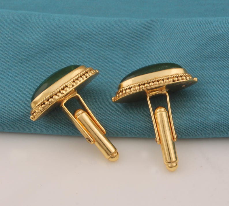 Green Jade Cufflinks: Gold Plated Sterling Silver Boho Wedding Gift - Etsy