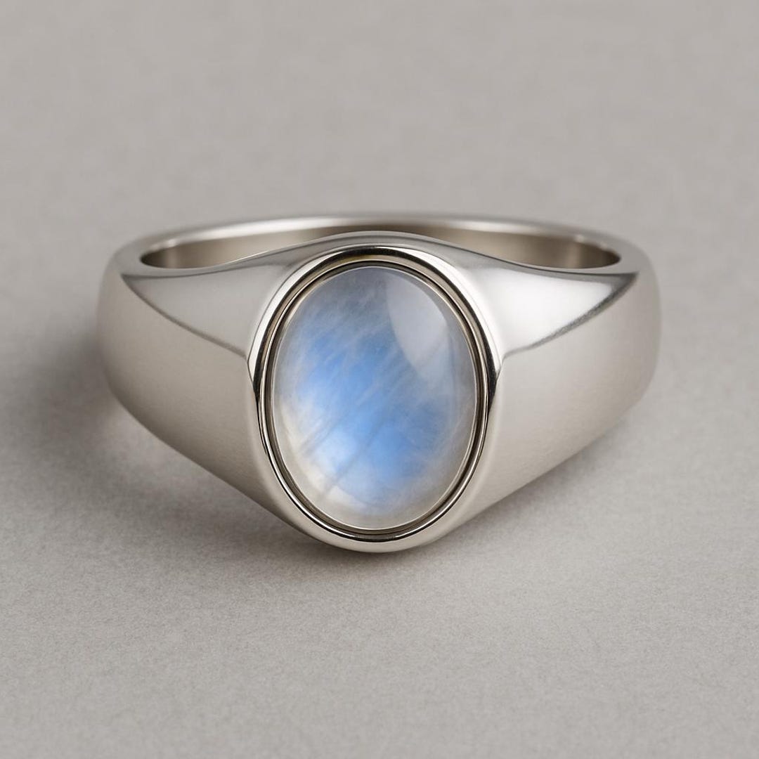 Sterling Silver Moonstone Signet Ring: Minimalist Men's Statement - Etsy