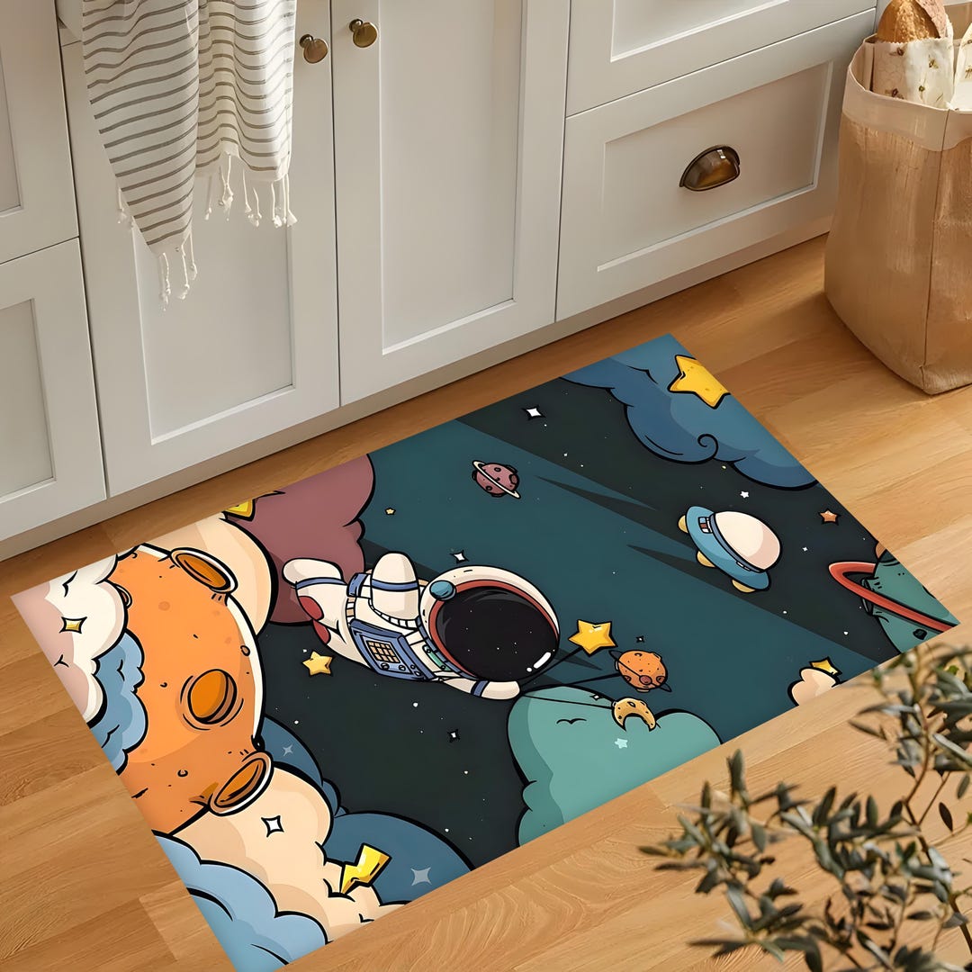 Astronaut Rug, Space Theme, Cartoon Art, Kids Room Decor, Washable, Non ...