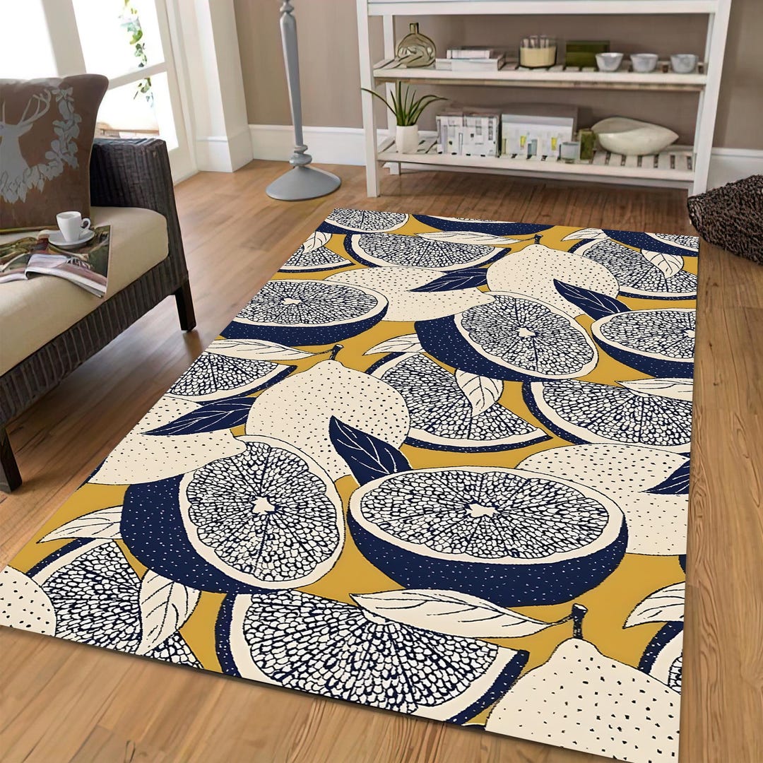 Cute Animated Lemon Rug, Playful Citrus Pattern, Living Rooom Rug, Fun ...