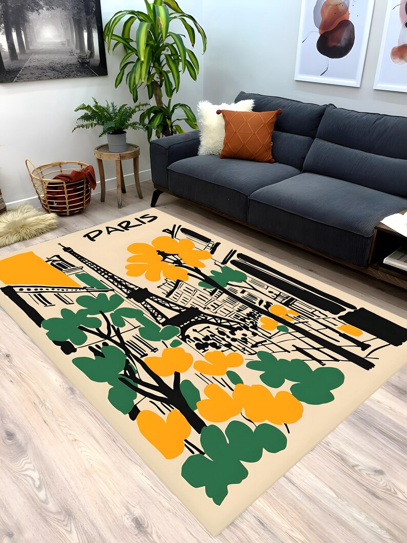 Paris Rug, Eiffel Tower, France Art, Abstract Cityscape, Washable, Non ...