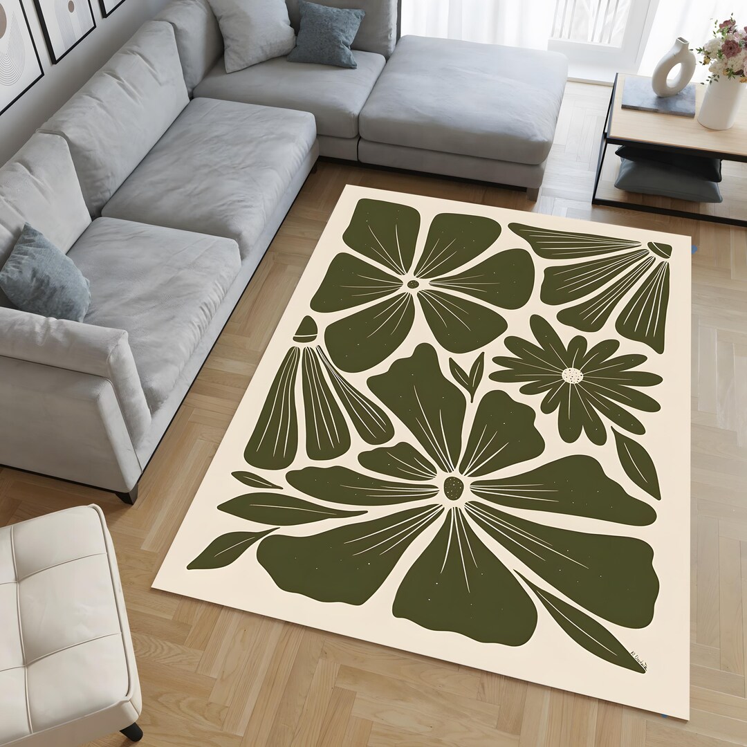 Botanical Area Rug, Modern Floral Living Room Carpet - Etsy