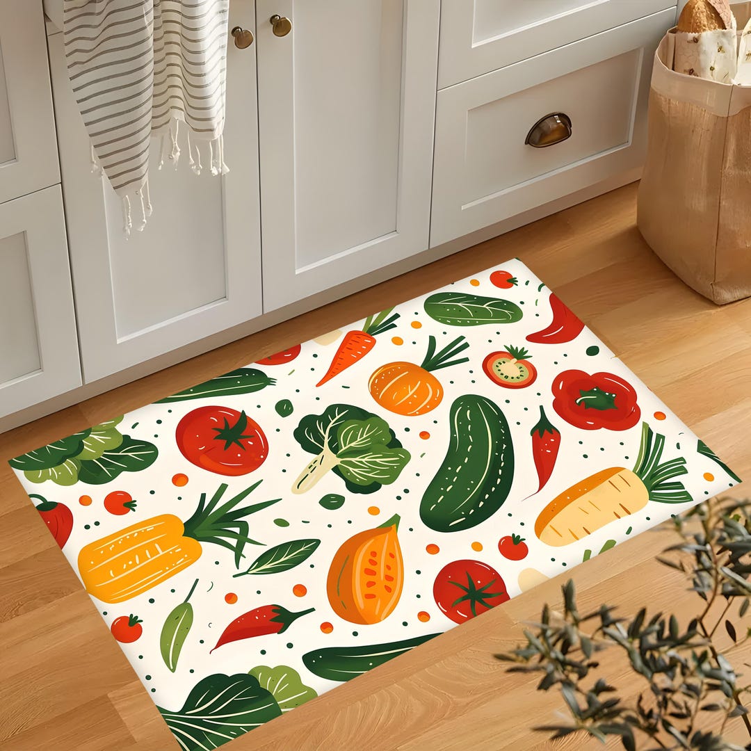 Vegetable Pattern Rug, Fruit and Veggie Decor, Kitchen Mat, Healthy ...