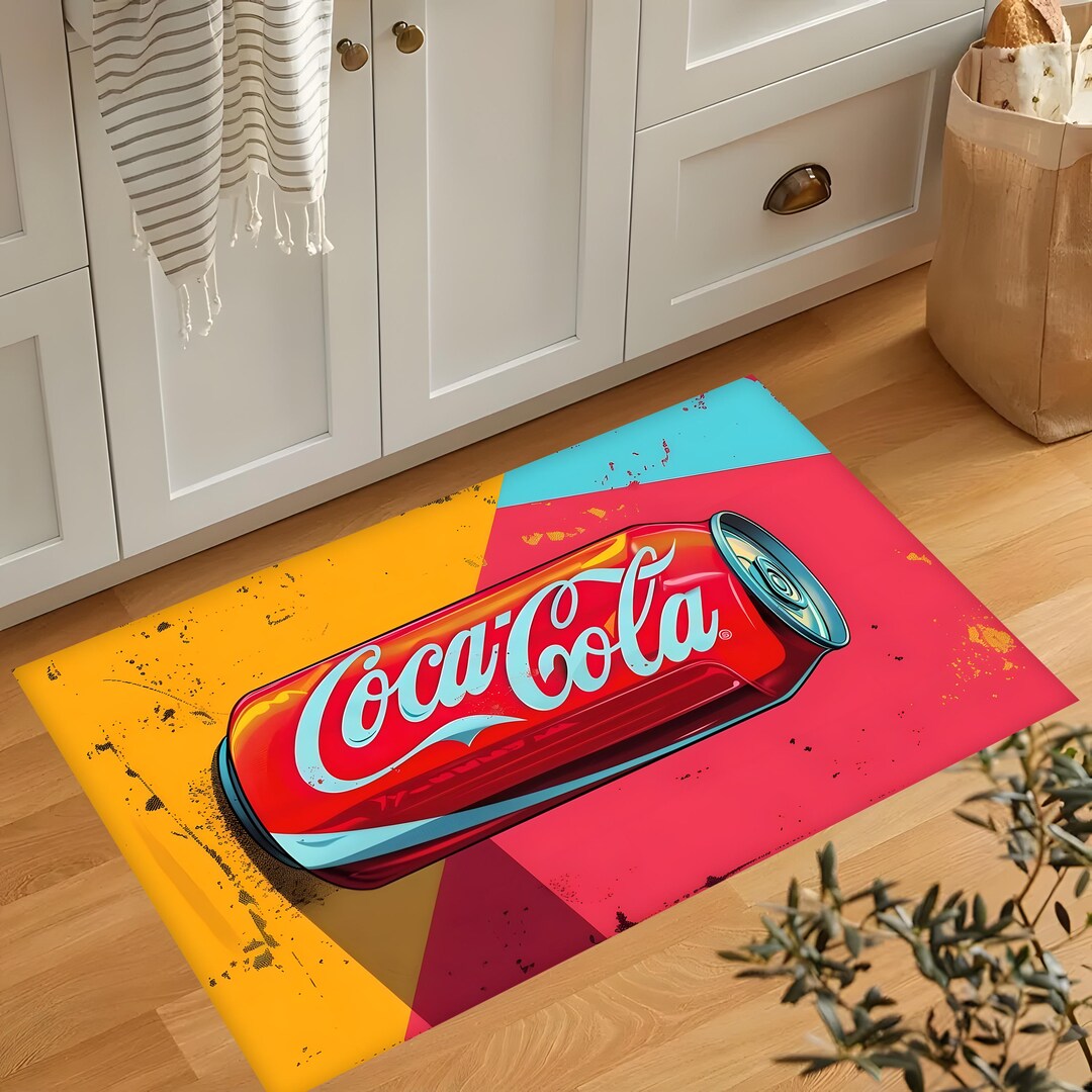 Coca-cola Rug, Pop Art Soda Can, Retro Kitchen Decor, Game Room Art ...