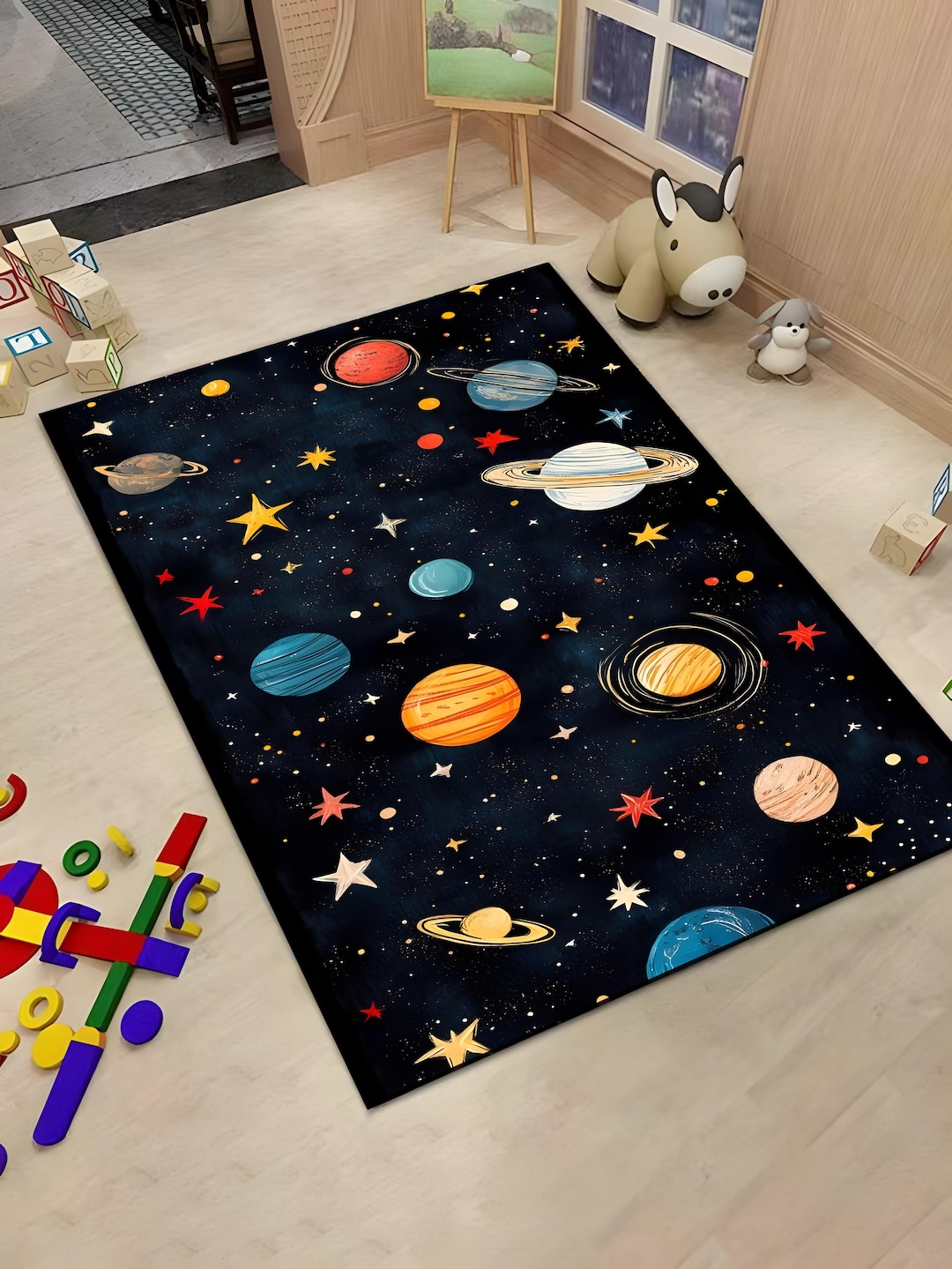 Space Planets Kids Rug – Galaxy Nursery Playroom Floor Mat - Etsy