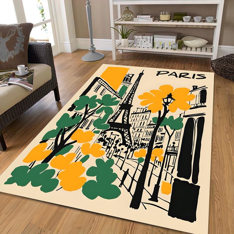 Paris Rug, Eiffel Tower, France Art, Abstract Cityscape, Washable, Non ...