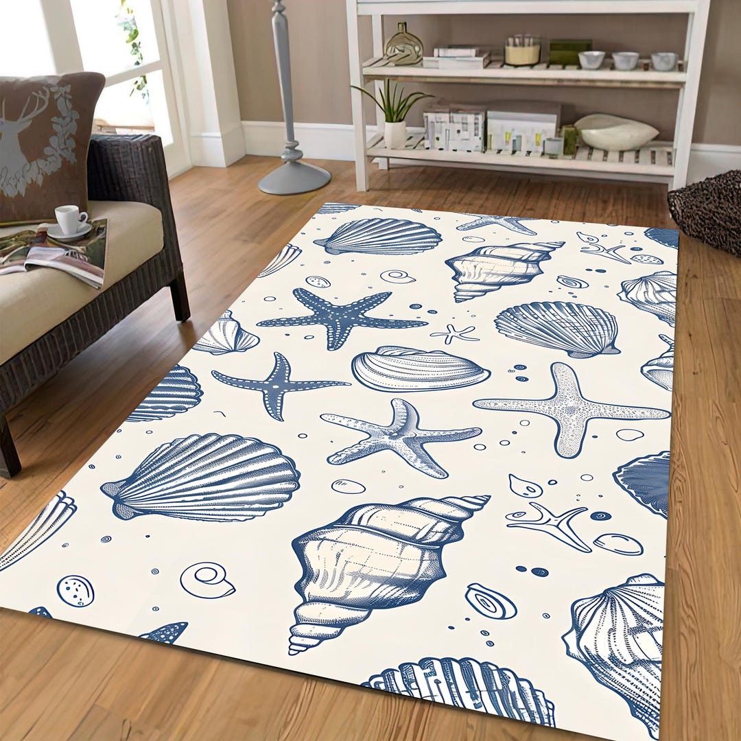 Seashell Rug, Starfish Pattern, Coastal Decor, Beach House Style ...