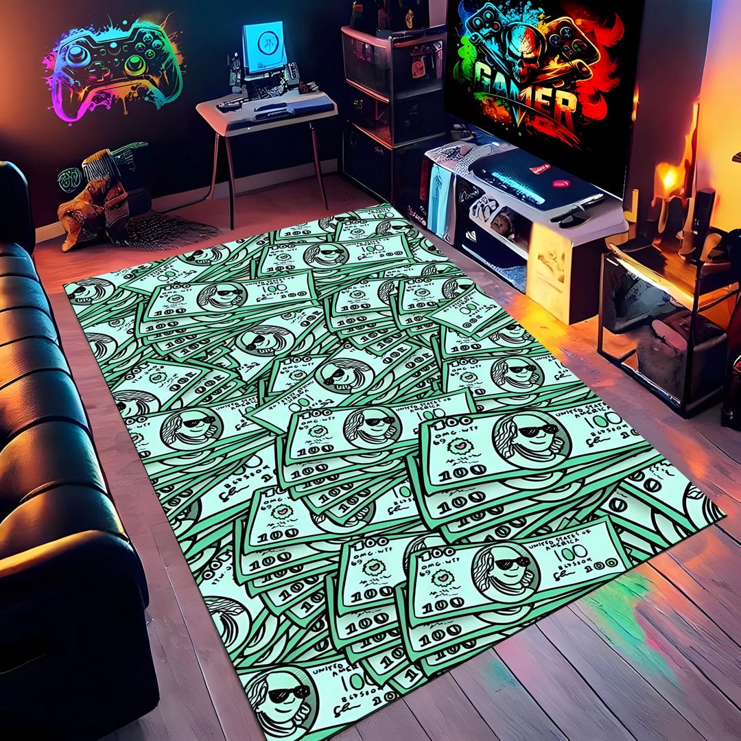Money Print Rug – Pop Art Dollar Pattern Carpet for Gamer Room Decor - Etsy