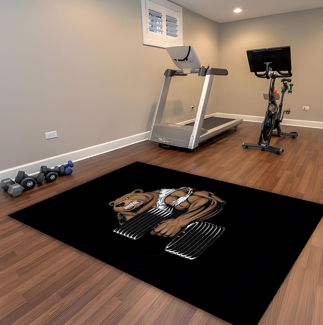 Muscle Bear Gym Area Rug, Bodybuilding Bear Floor Mat, Funny ...