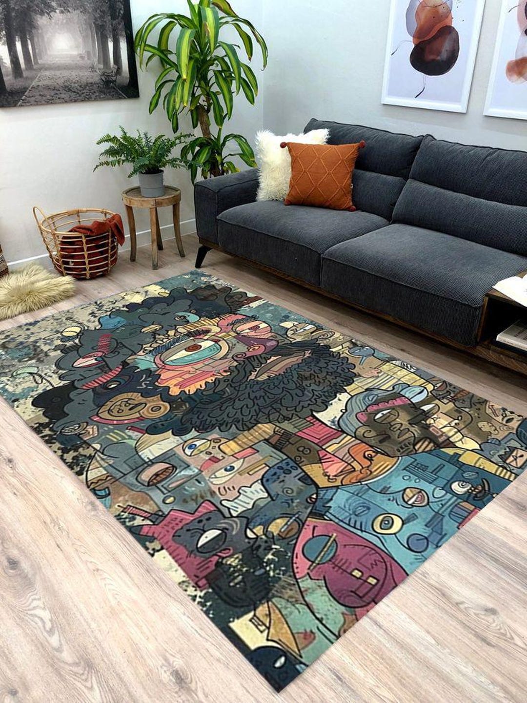 Abstract Graffiti Area Rug: Modern Street Art Portrait Decor - Etsy