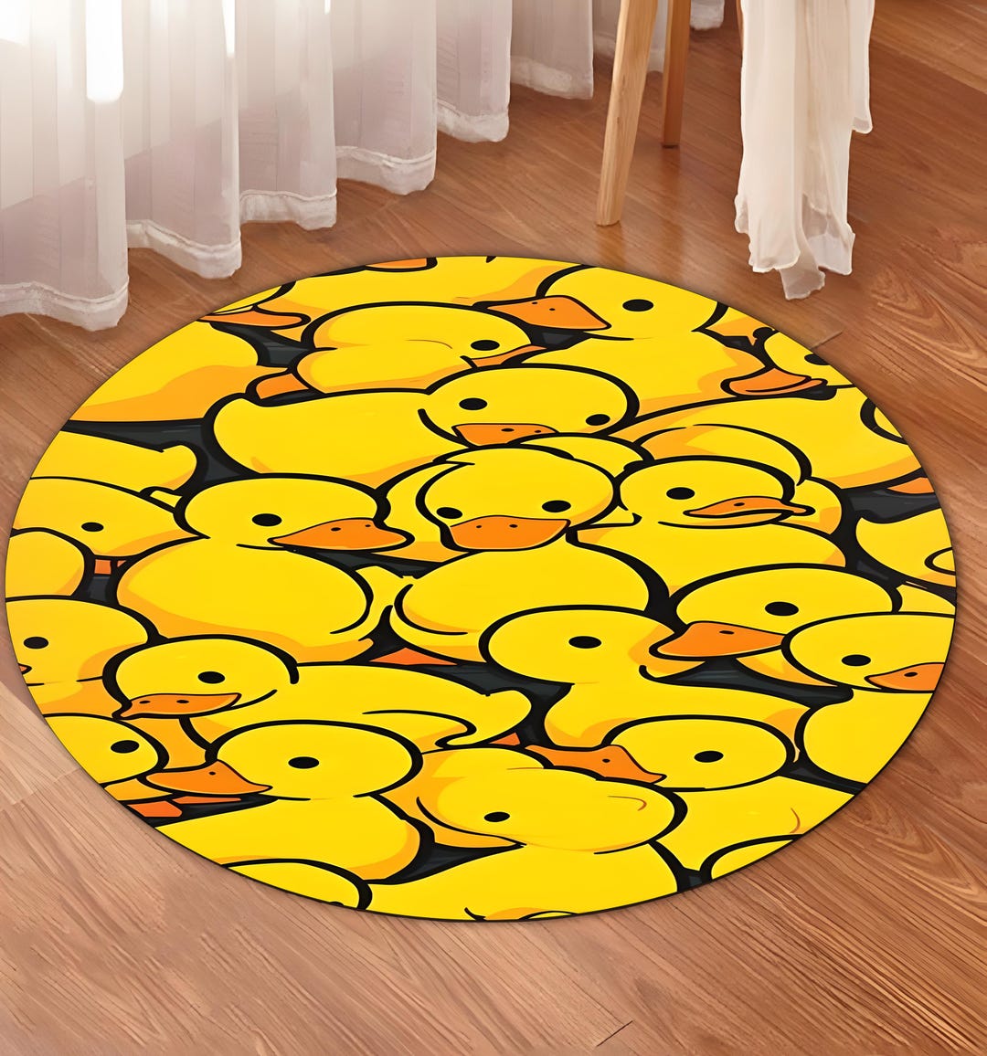 Yellow Rubber Duck Round Area Rug, Cute Duckling Pattern Circular ...