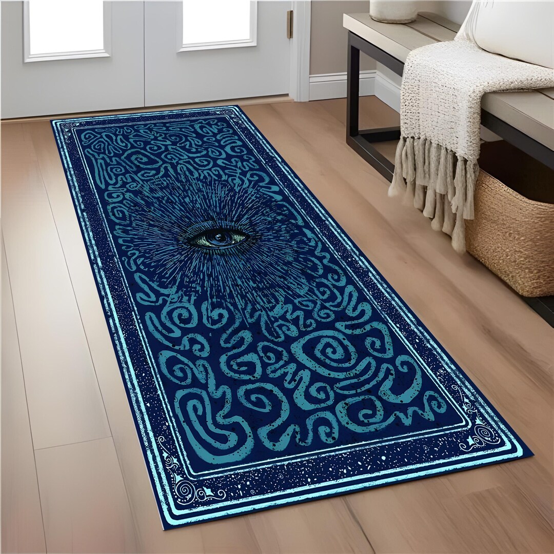 One Eye Symbol Rug: Modern Blue Striped Non-slip Runner - Etsy