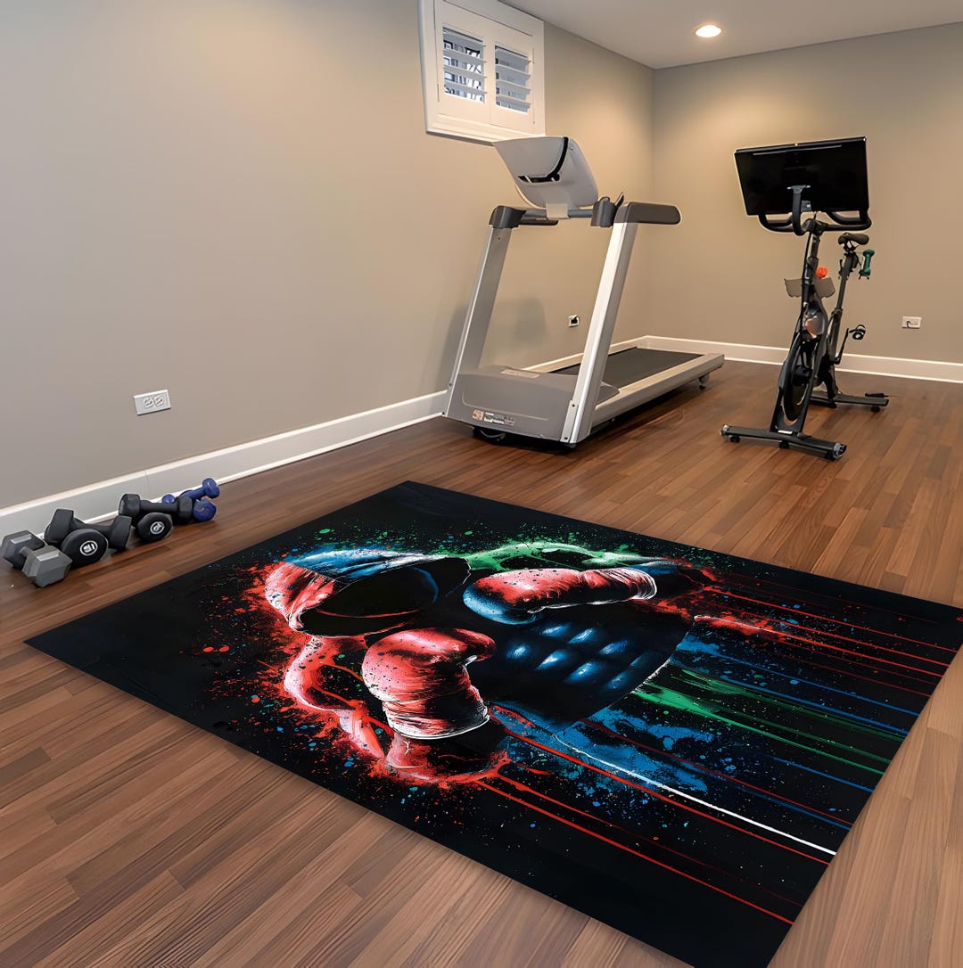 Artistic Boxer Area Rug, Colorful Boxing Gloves Floor Mat, Abstract ...