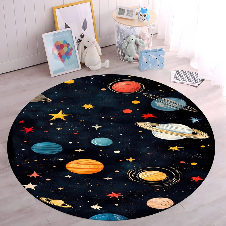 Space Planets Kids Rug – Galaxy Nursery Playroom Floor Mat - Etsy