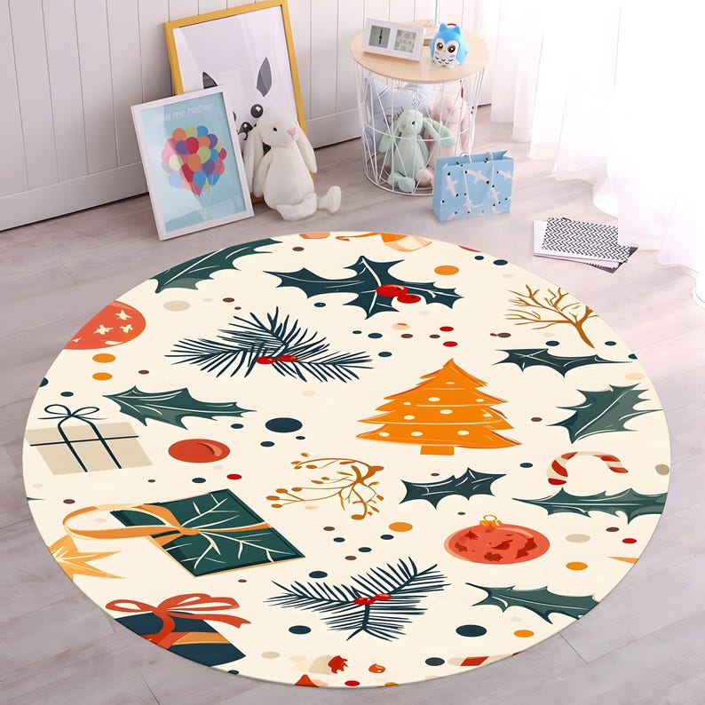 Christmas Pattern Kids Rug – Holiday Playroom Nursery Floor Mat - Etsy