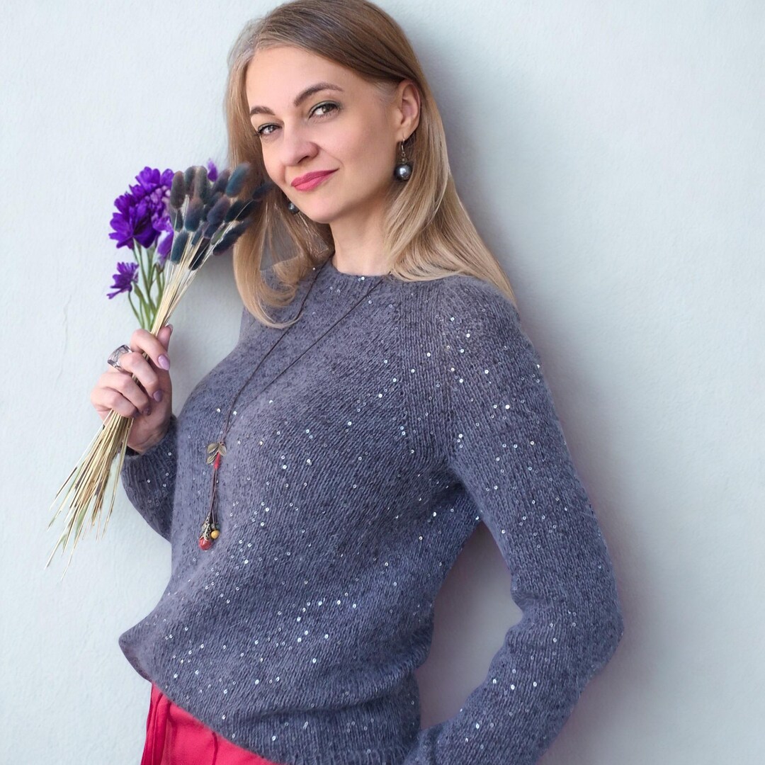 Soft Angora Wool Sweater With Sequins | Fluffy Knit Pullover | Elegant ...