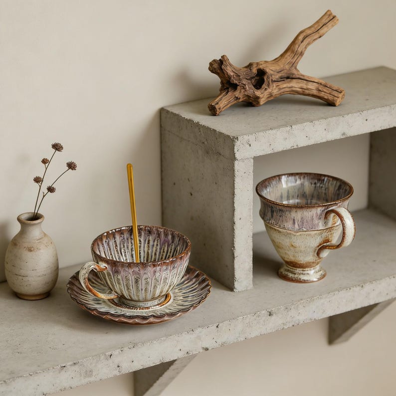 Handmade Ceramic Espresso Cup and Saucer Set, Rustic Pottery Coffee Mug ...