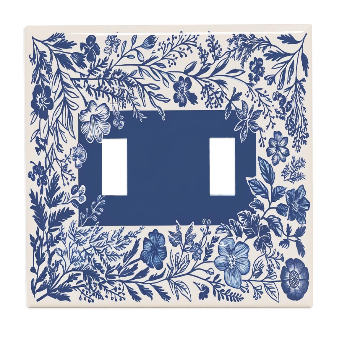 Indigo Blue Wildflower Metal Light Switch Cover, Vintage Woodblock ...