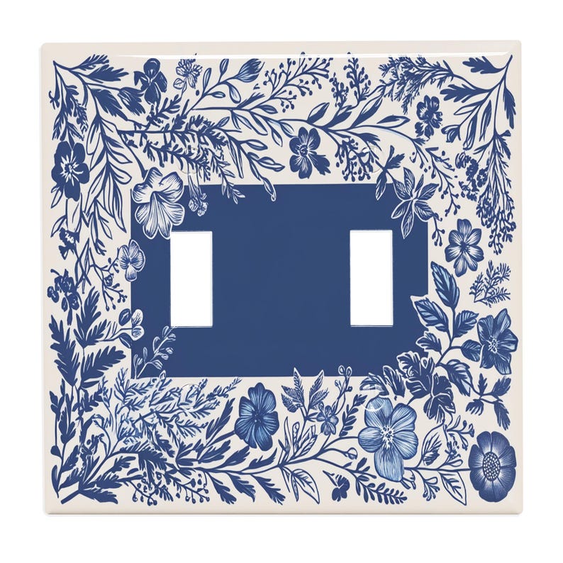 Indigo Blue Wildflower Metal Light Switch Cover, Vintage Woodblock ...